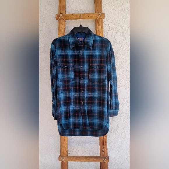 Pendleton | Shirts | Pendleton Mens 5 12 Blue And Gold Wool Shirt ...
